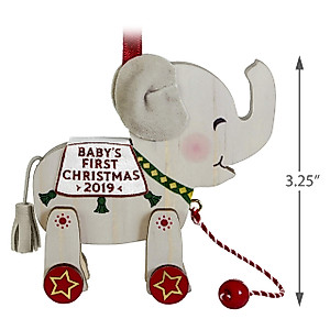 Hallmark Keepsake Christmas Ornament 2019 Year Dated, Baby’s First Christmas Elephant Pull Toy, Wood