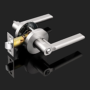 Probrico Bed/Bath Room Door Lever Modern Flat Handles in Satin Nickel, Privacy Door Lever Locks, Contractor Pack(10Pack)