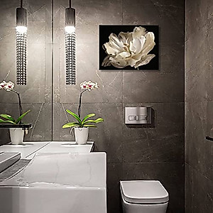 Black Bathroom Decor - White Tulip on Black Background Modern Canvas Wall Art Bathroom Decor Wall Art Black Decor Bathroom Pictures Black and White Wall Art Artwork for Home Walls Framed 12x16inch