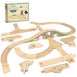 Conductor Carl Wooden Train Track Set, 42 Pieces - Solid Wood Wooden Train Track Accessories Compatible with Most Major Toy Train Brands - Single Piece, Interlocking Wooden Train Tracks
