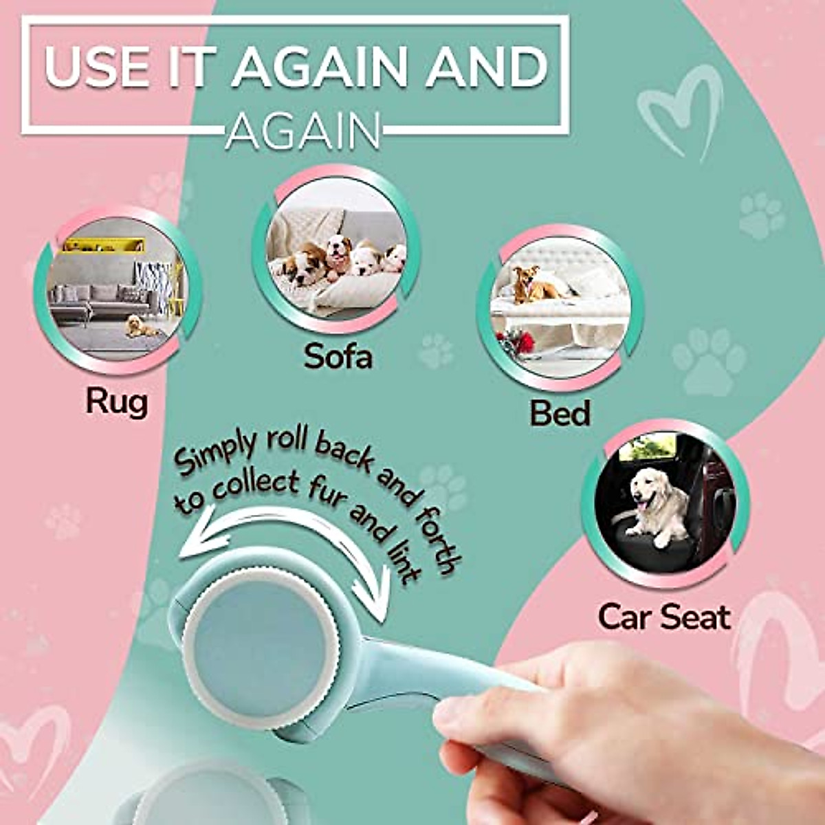 PetPet Roller The Better Pet Hair Remover - The Best Way to Remove Pet Hair from Furniture, Car Seat, Bedding and More | Reusable Lint Roller & Fur Removal Tool