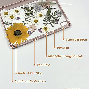 ManZePai Real Flower iPad Case with Pencil Holder for iPad Pro 11 Inch 12.9 Inch/iPad Air 3rd 4th 5th Gen/iPad 7th 8th 9th 10th Gen/Mini 6,Auto Wake/Sleep and Support Apple Pencil 2nd Gen Charging