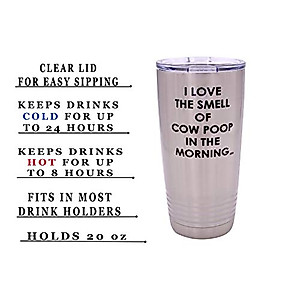 Rogue River Tactical Funny Farmer I Love the Smell of Cow Poop In The Morning Large 20 Ounce Travel Tumbler Mug Cup w/Lid Sarcastic Country Farming Gift