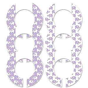 6 Baby Girl Nursery Clothing Closet Size Organizer Dividers Elephant Fits 1.5" Rod (Lavender)