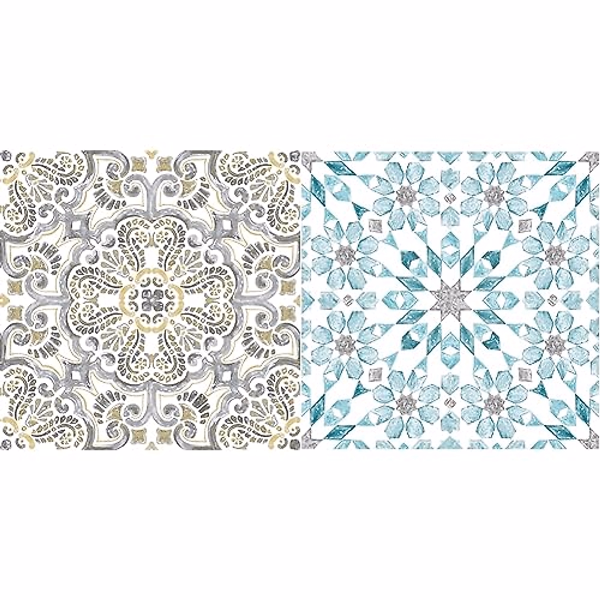 FloorPops FP2947 Antico Peel & Stick Floor Tiles, Multicolor & FP2949 Radiance Peel & Stick Floor Tiles, Blue