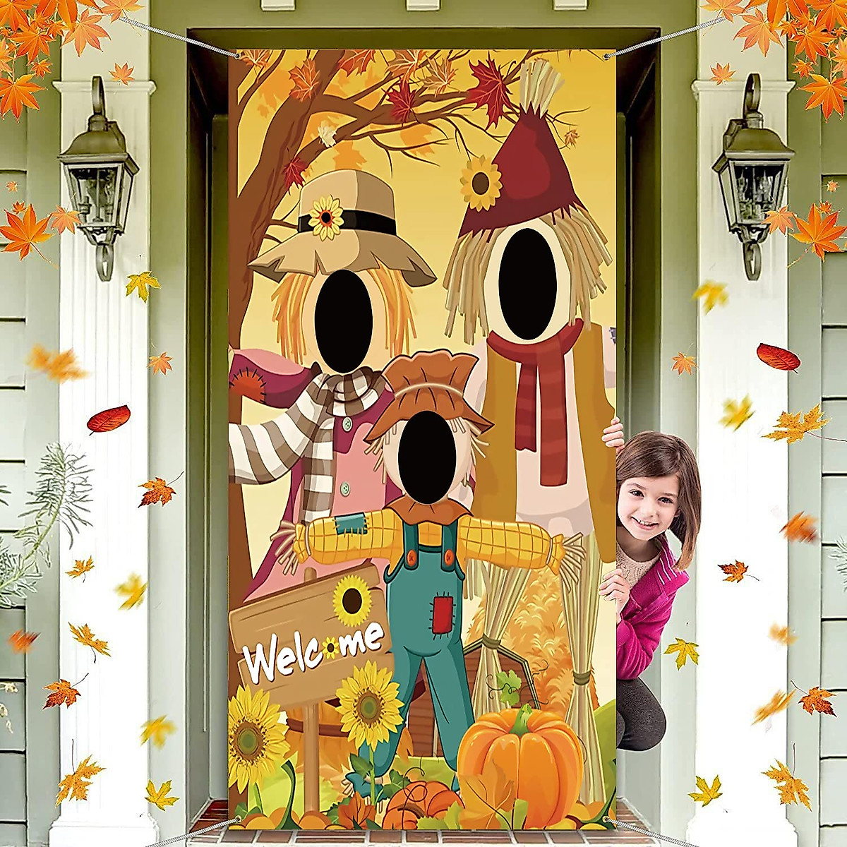 Thanksgiving Photography Backdrop Fall Thanksgiving Pumpkin Scarecrow Photo Background Autumn Harvest Decoration Children's Family Party Supplies with 6 m Rope (39in x 59in)
