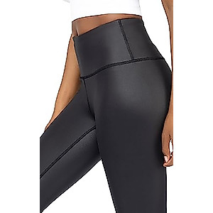90 Degree By Reflex Women's High Waisted Tummy Control Squat Proof Faux Leather Pleather Ankle Leggings - Black Cire - Medium