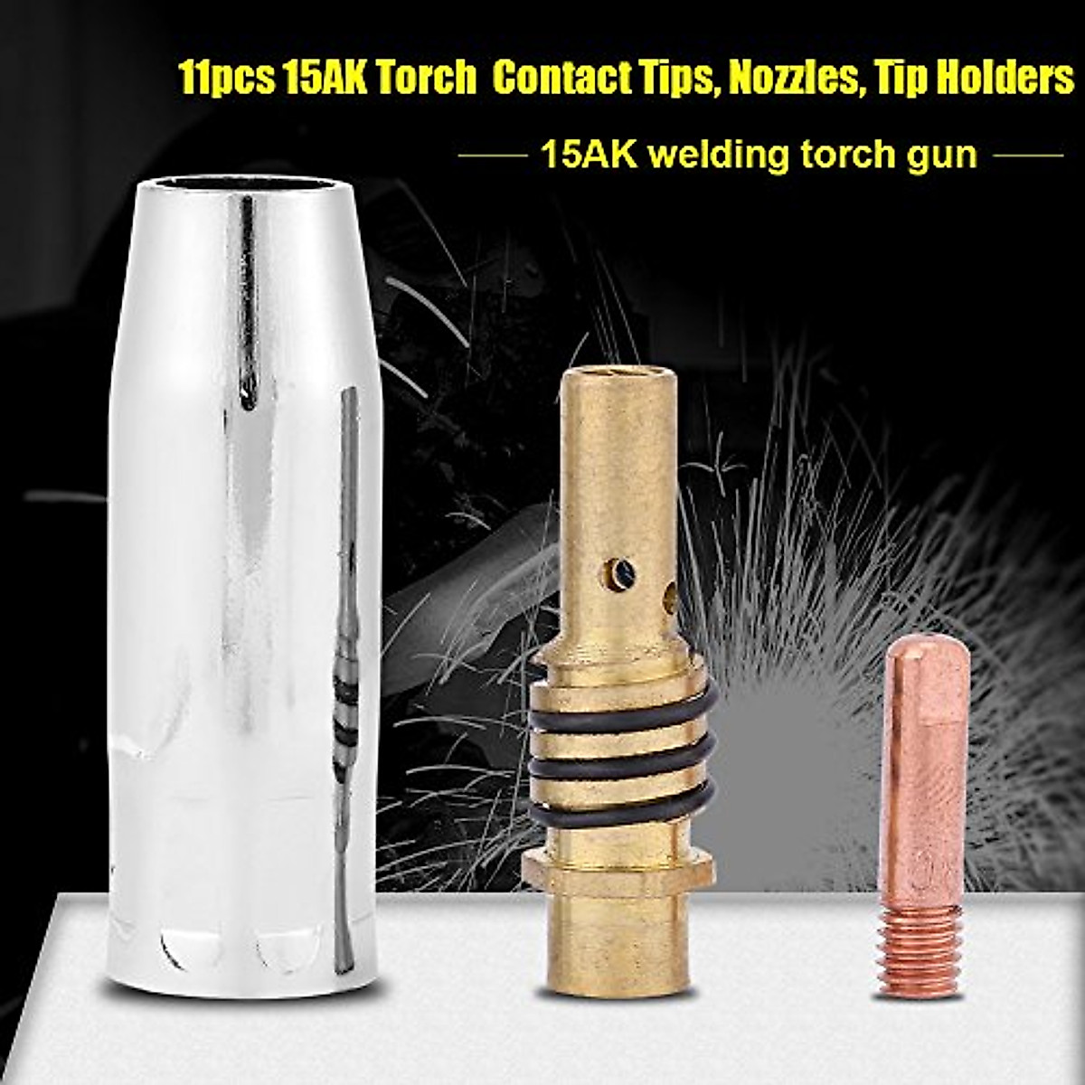 11Pcs Contact Nozzle Tip Holder, 15AK MIG Welding Torch Nozzle Contact Tips Holder Kit, Welding Torch Accessory for MB15 15AK MIG Welding Torch
