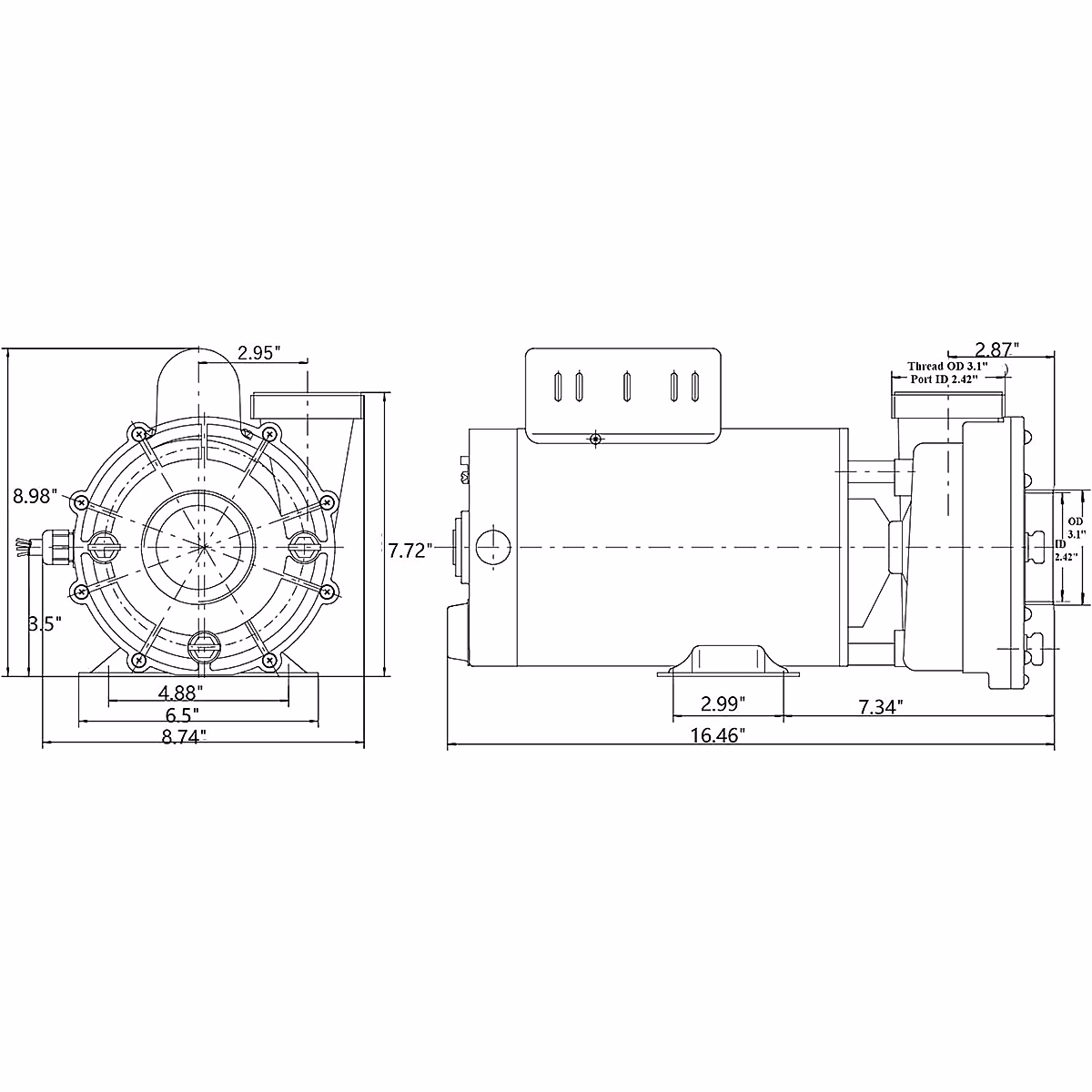 Pump, LX, 4.0HP, 2 SPD, 230V, 12A / 4.4A, 56WUA400-II Baseless, 2”
