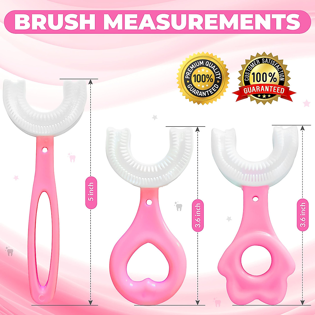 4 Pack Kids U Shaped Silicone Head Whitening Massage Toothbrush U-Type Toothbrush Whole Mouth Toothbrush with Handle for Kids (2-6 Years Old, Heart Style)