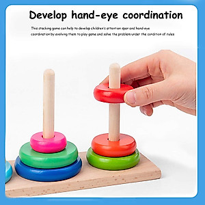 GYBBER&MUMU Wooden Towers of Hanoi (8 Rings) Rainbow Blocks Toy with Storage Box for Kids 3 Years and Up