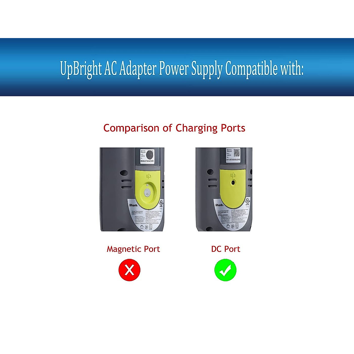 UpBright 13.3V AC/DC Adapter Compatible with Shark VM252 T6 VM252T6 VM252C QM252 VM250 VM252 26 VM252P10 10.8V DC Li-ion Battery VACMOP Pro Cordless Hard Floor Vacuum Mop Power Supply Charger w/Barrel