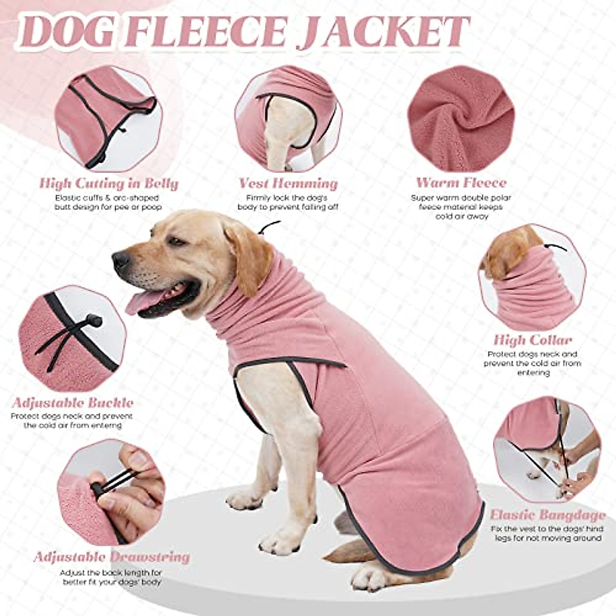 ROZKITCH Dog Sweater for Cold Weather, Extra Warm Polar Fleece Dog Coat, Dog Jacket with Turtle Neck, Soft Dog Vest, Snow Coat for Dogs, Dog Pullover, Dog Winter Clothes for Small Medium Dogs Pink