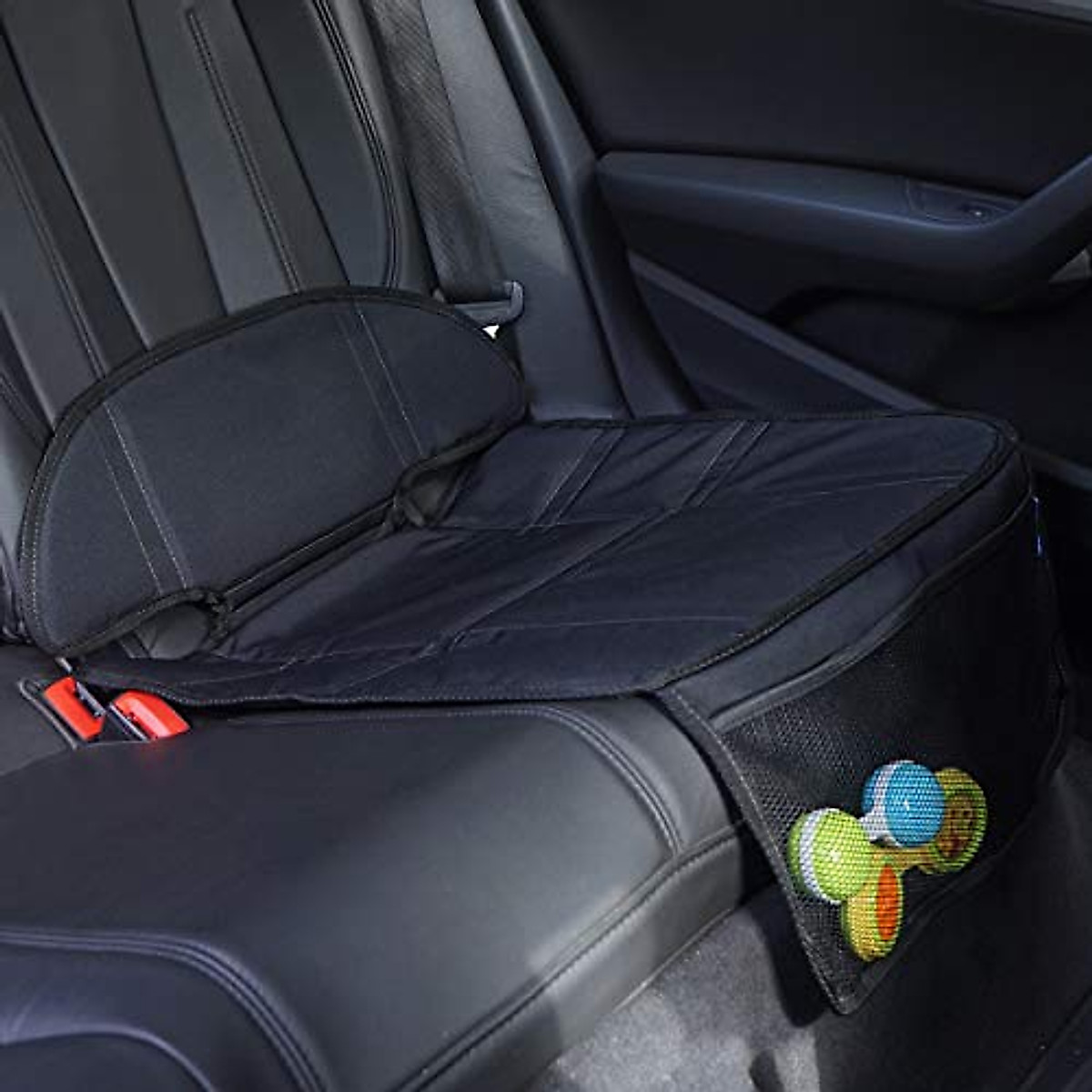 INFANZIA Car Seat Protector with Thickest Padding - Auto Seat Cover Mat for Baby Child Car Seats, Waterproof 600D Fabric, PVC Leather Reinforced Corners & 2 Large Pockets for Handy Storage