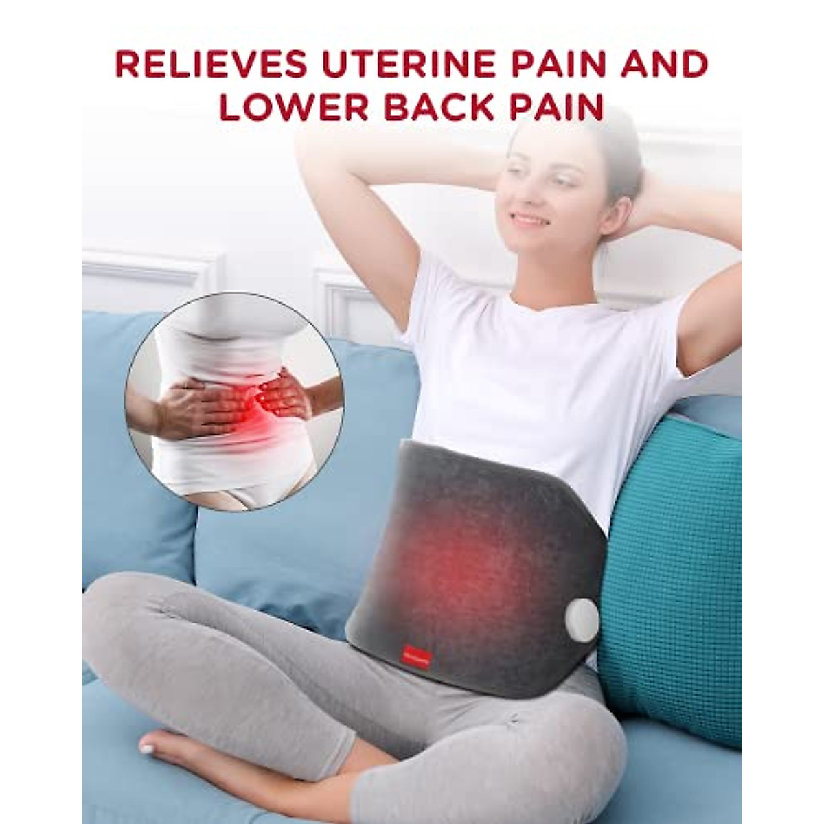 Upgraded Heating Pad for Back Pain Relief, Comfytemp XL Electric Heated Back Wrap with Strap, 9 Heat Settings, 5 Auto-Off, Stay On, Backlight for Cramps, Waist, Lumbar, Abdomen, 15"x 24" - Washable