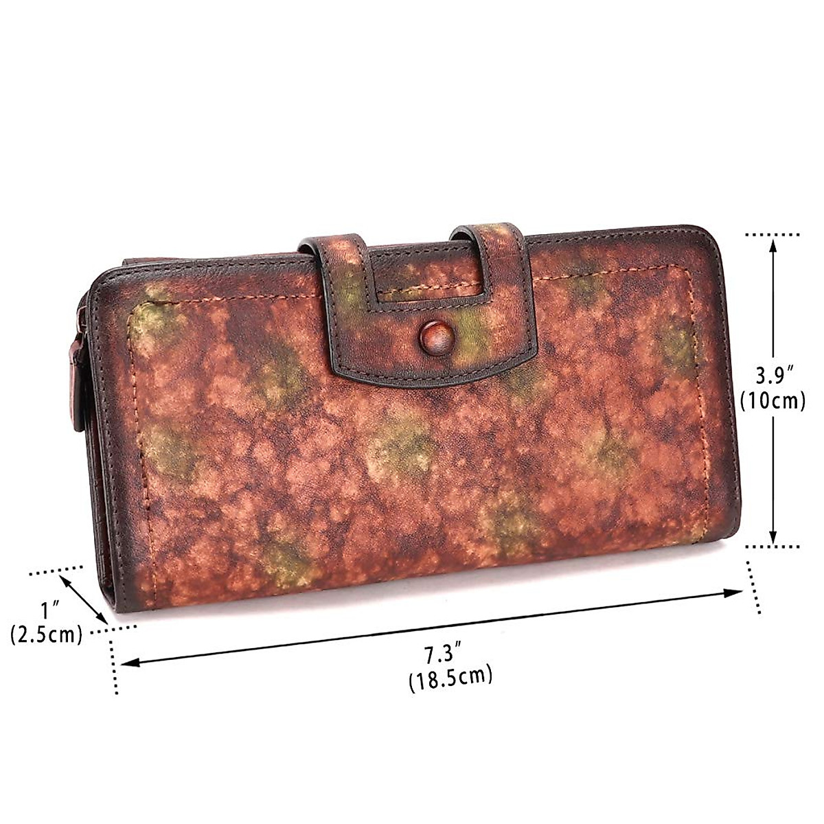 IVTG Genuine Leather Long Wallets for Women RFID Blocking Vintage Handmade Money Clip Card Holder with Zipper (Light Brown)