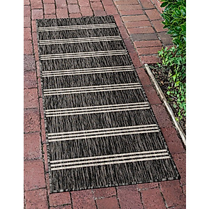 Rugs.com Jill Zarin Outdoor Collection Rug – 2' 7 x 12' Runner Charcoal Flatweave Rug Perfect for Hallways, Entryways