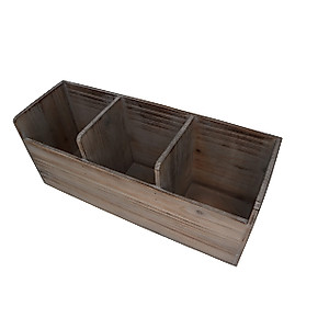 Home Wooden Kitchen Utentil Holder Crock, 3 Compartment Rustic Untensil Organizer, Large Vintage Countertop Caddy Box Size: 15x 5 x 6.5 Inch