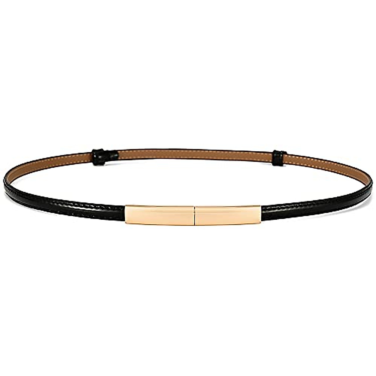 BAOKELAN Skinny Leather Belts for Women Slim Waist Belt Patent Leather with Gold Buckle for Dress Black