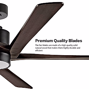 WINGBO 54 Inch DC Ceiling Fan with Lights and Remote Control, 5 Reversible Carved Wood Blades, 6-Speed Noiseless DC Motor, Modern Ceiling Fan in Matte Black Finish with Walnut Blades, ETL Listed