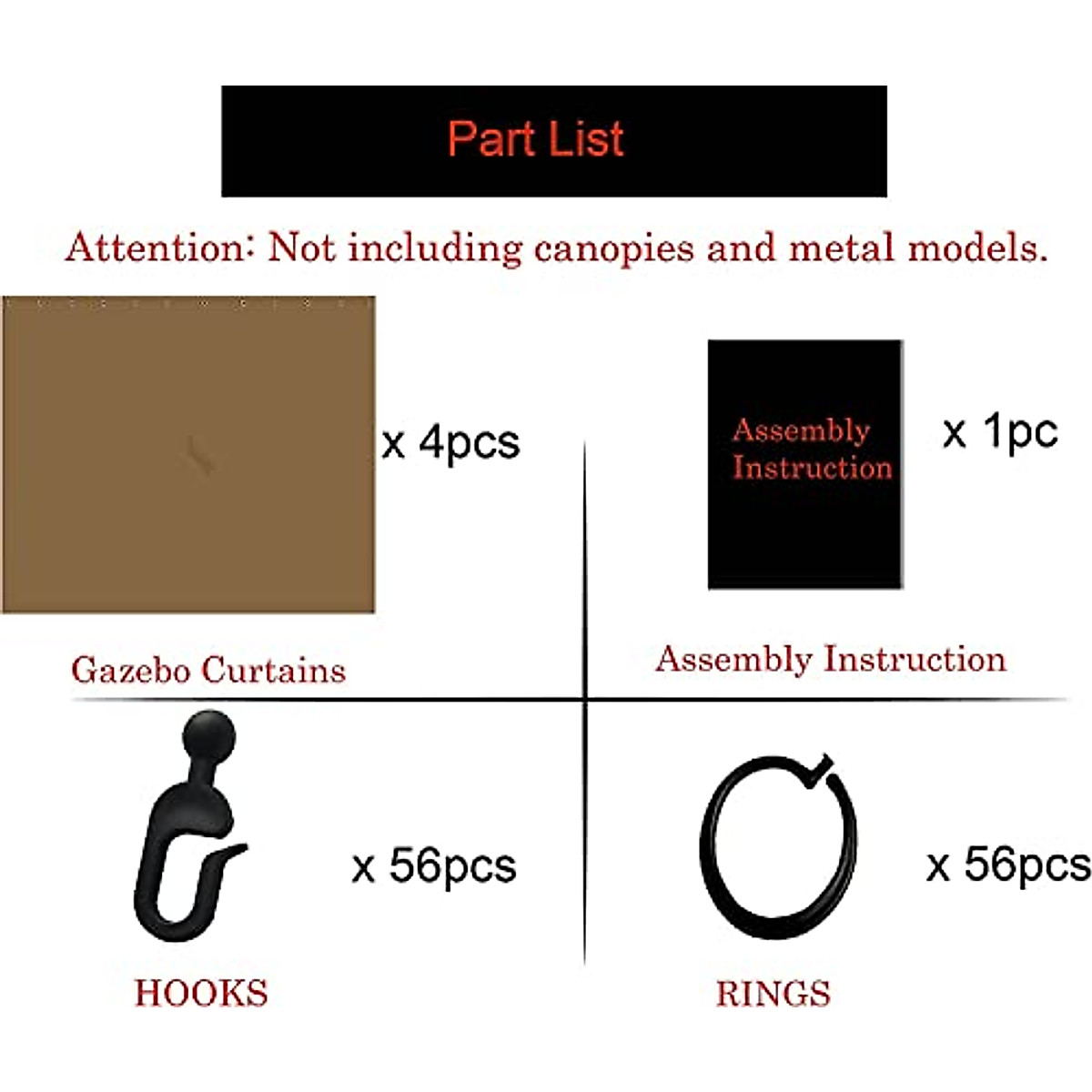 Gazebo Universal Replacement Privacy Curtain 4-Panels sidewall with Zipper (ONLY Curtain) (12' x 12', Khaki)