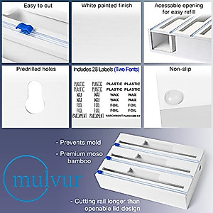 mulvur 3 in 1 Wrap Dispenser with Cutter - Plastic Wrap, Wax Paper, and Aluminum Foil Dispenser for 12" Roll - Foil and Plastic Wrap Organizer - Plastic wrap Dispenser with Cutter