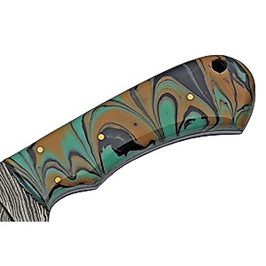 SZCO Supplies 8"" Damascus Steel Camo Firestorm Hunting Knife with Sheath, Teal/tan (DM-1251CM)
