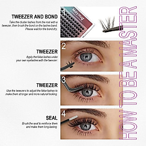 Mayhug Lash Clusters DIY Eyelash Extensions 144 Clusters Lashes D Curl 3D Eyelash Clusters Extensions Fluffy Wispy Lashes Cluster Fluffy Effect & Ultra-Soft & Super Light & DIY at Home (Prism)