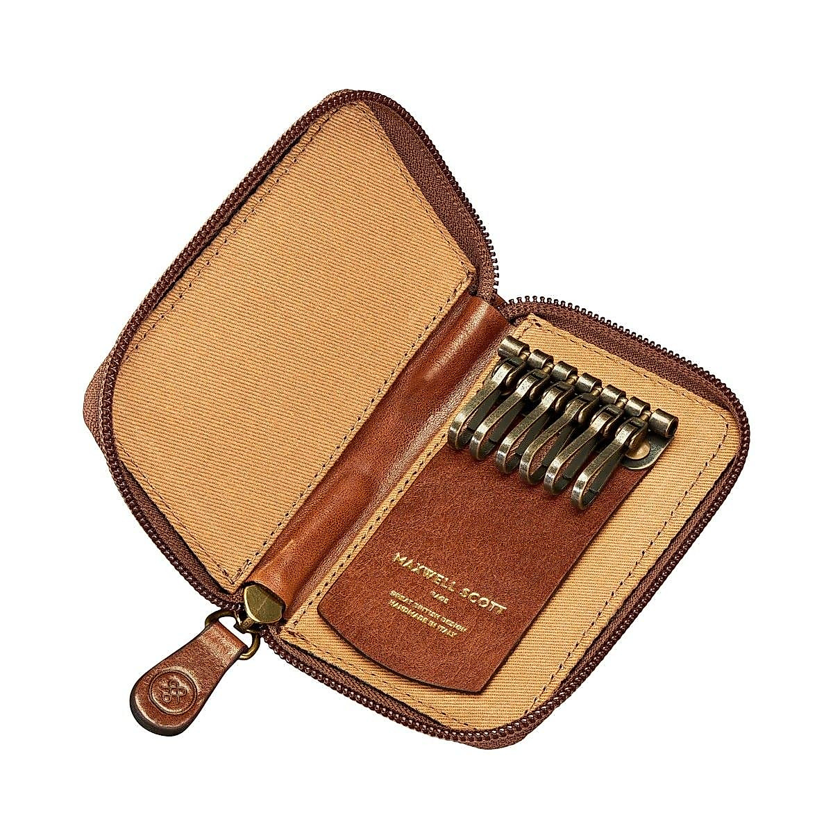 Maxwell Scott - Luxury Luxury Leather Key Holder Case with Zip - Made from Premium Full Grain Hides - The Vinci Chestnut Tan