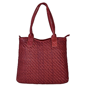 ANTONIO VALERIA Alice Red Braided Washed Leather HandBag for Women