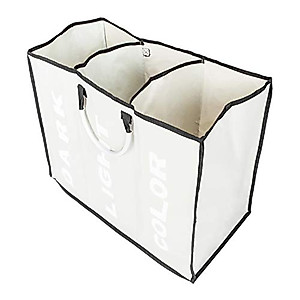 Laundry Hamper 3 Section - Labeled Laundry Sorter 3 Section, Hampers For Laundry 3 Compartment, Portable Three Lattice Large Capacity Laundry Basket Light Gray
