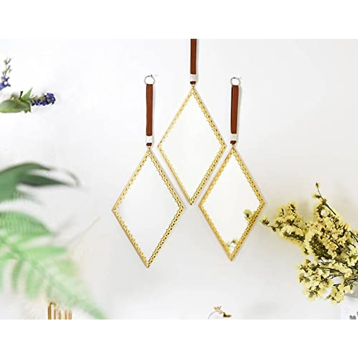 Funerom 8 x 5 inch Decorative Wall Mirror Small Decor Mirror Gold Diamond Shape