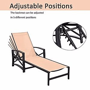 LOKATSE HOME Patio Chaise Lounge Chair Outdoor Furniture Reclining Adjustable with Cushion and Soft Pillow for Pool, Deck, Yard, Khaki