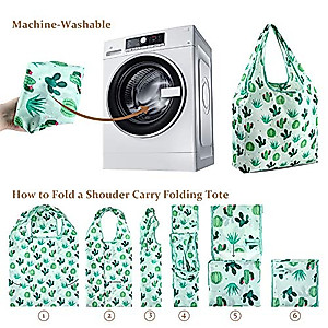 6 Pieces Reusable Grocery Bag with Storage Pouch, Washable Foldable Lightweight Durable Waterproof Shopping Bag Tote Grocery Bag (Fresh Pattern)