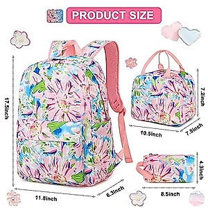 BTOOP Girls School Backpack Set Floral Schoolbag Laptop Bookbag Insulated Lunch Tote Bag Purse Teens Kids