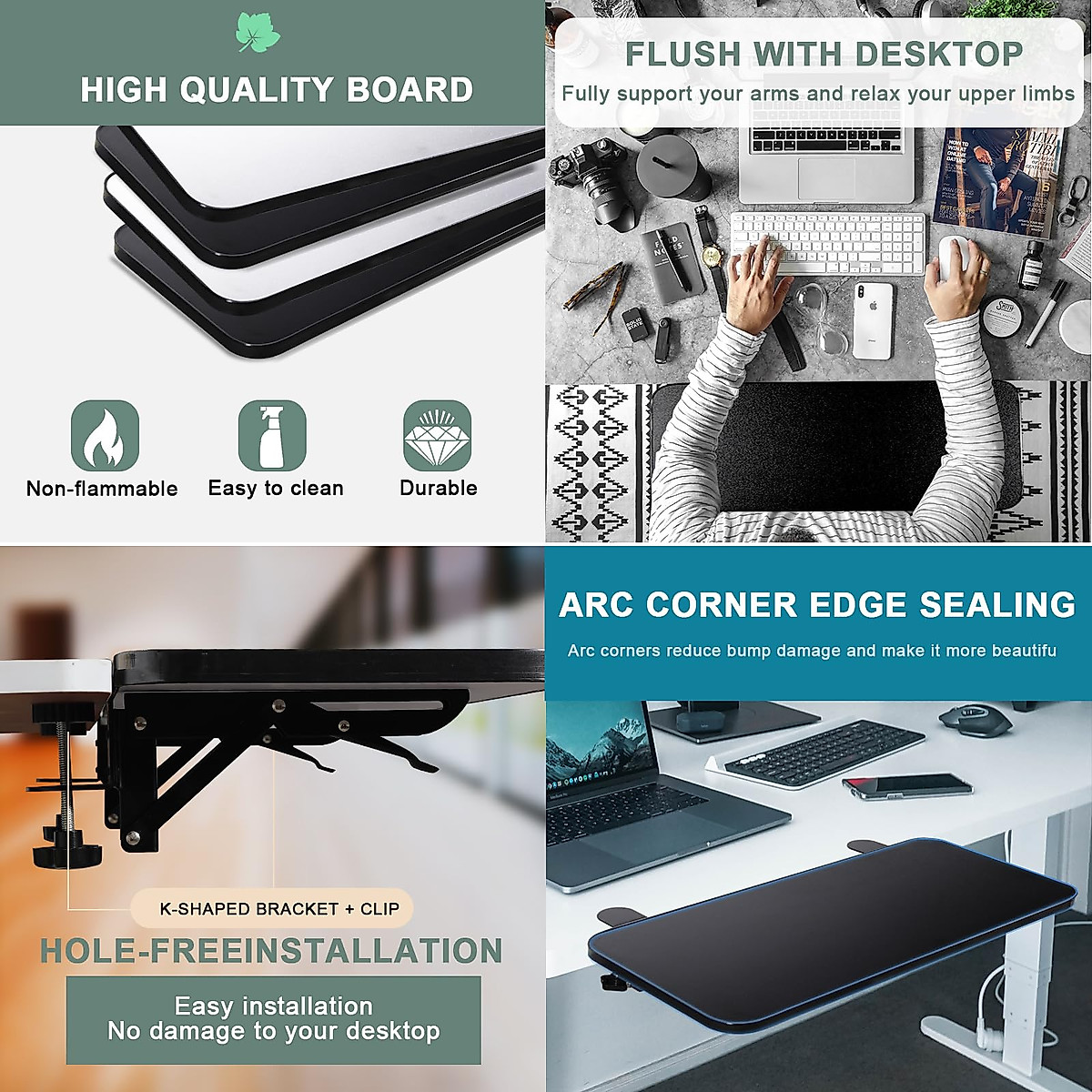 Nillcs Ergonomics Desk Extender Tray,20.4"x9.8" Large Size Foldable Keyboard Tray,Computer Table Extension Arm, Armrest Support for Home and Office