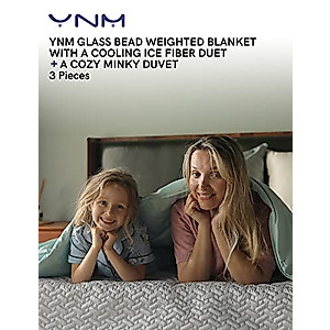 YnM Weighted Blanket and Duvet Covers — Hot and Cold Duvet Cover Set (3 Pieces) — (Green, 60''x80'' 25lbs), Suit for One Person(~240lb) Use on Queen/King Bed