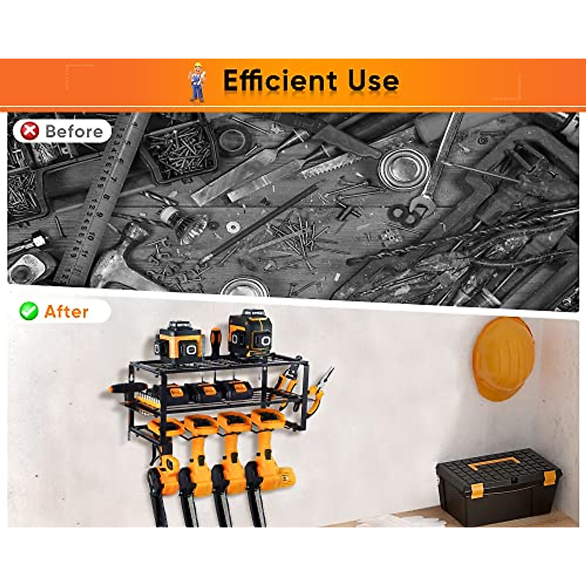 Power Tool Organizer, Garage Storage Wall Mount with 2 Pc Shelves/Heavy Duty Garage Organizers/Utility Rack for Screwdriver Pegboard Shed Workshop Cordless Drill Holder/Dad & Husband Garage Gifts