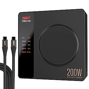 ISDT Power 200X 200W USB C Desktop Charging Station - 4+1 Ports Compatible with MacBook Pro/Air, iPad, iPhone, Galaxy, Pixel(with Power Adapter, with Magnetic Charging Function)
