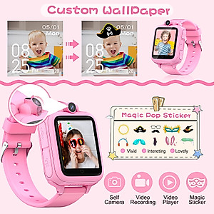 Lterfear Smart Watch for Kids Watches for Girls Ages 5-7 with 14 Games HD Camera Alarm Calculator Video Music Player, Kids Birthday Gifts Toys for 4 5 6 7 8 9 10 11 12 Years Old Girls, Pink