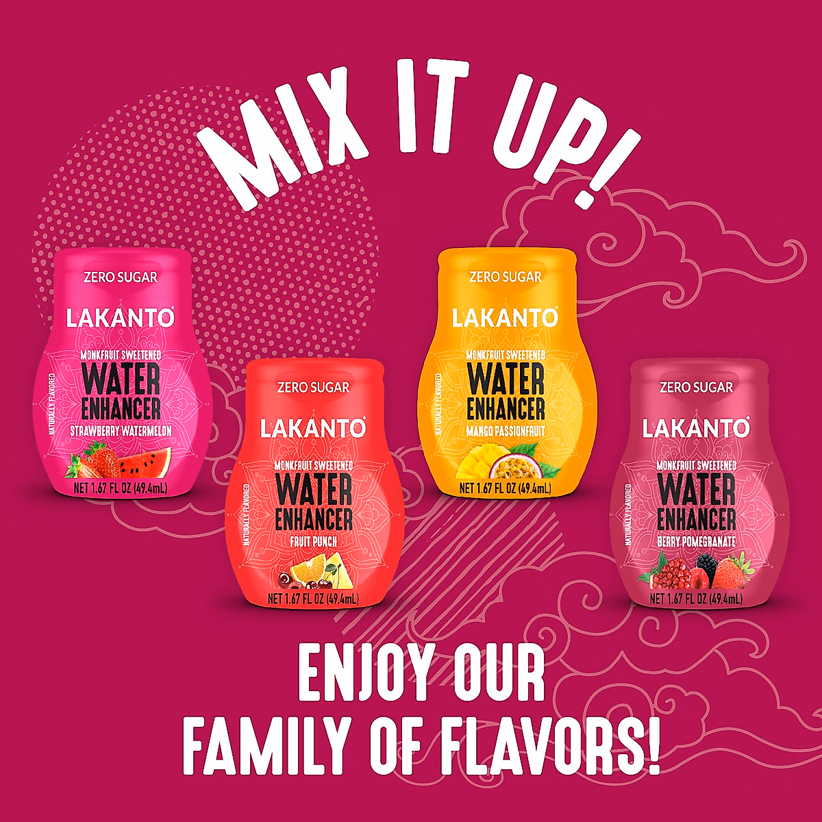 Lakanto Sugar Free Water Enhancer - Sweetened with Monk Fruit Sweetener and Erythritol, On the Go Liquid H2O Hydration, Zero Sugar, Naturally Flavored - Berry Pomegranate (1.67 fl oz - Pack of 6)