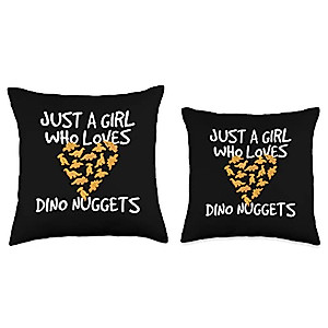 Chicken Nuggets Merch Just a Girl Who Loves Dino Dinosaur Chicken Nugget Throw Pillow, 18x18, Multicolor