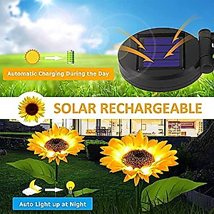 ZHUPIG Solar Solar Sunflower Lights Outdoor 2 Pack, Solar Garden Lights Landscape Pathway Lights Decorative Stake, Auto ON/Off, Waterproof LED Solar Powered Lights for Patio Lawn Garden Yard
