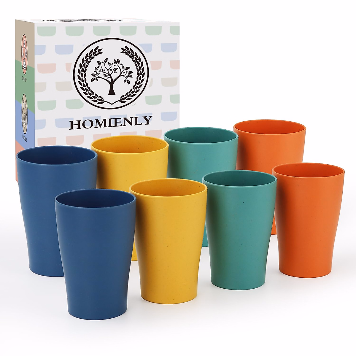 Homienly Wheat Straw Cups Plastic Cups Set of 8 Unbreakable Drinking Cup Kids Cups Reusable Dishwasher Safe Water Glasses Small Cups for Kitchen (8 OZ Kids Size)