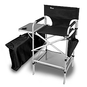 Earth Products Store - Executive VIP Tall Directors Chair w/Folding Side Table and Zippered Carry Bag - 31" Seat Height - Lightweight - 375LBS (MAX Load)