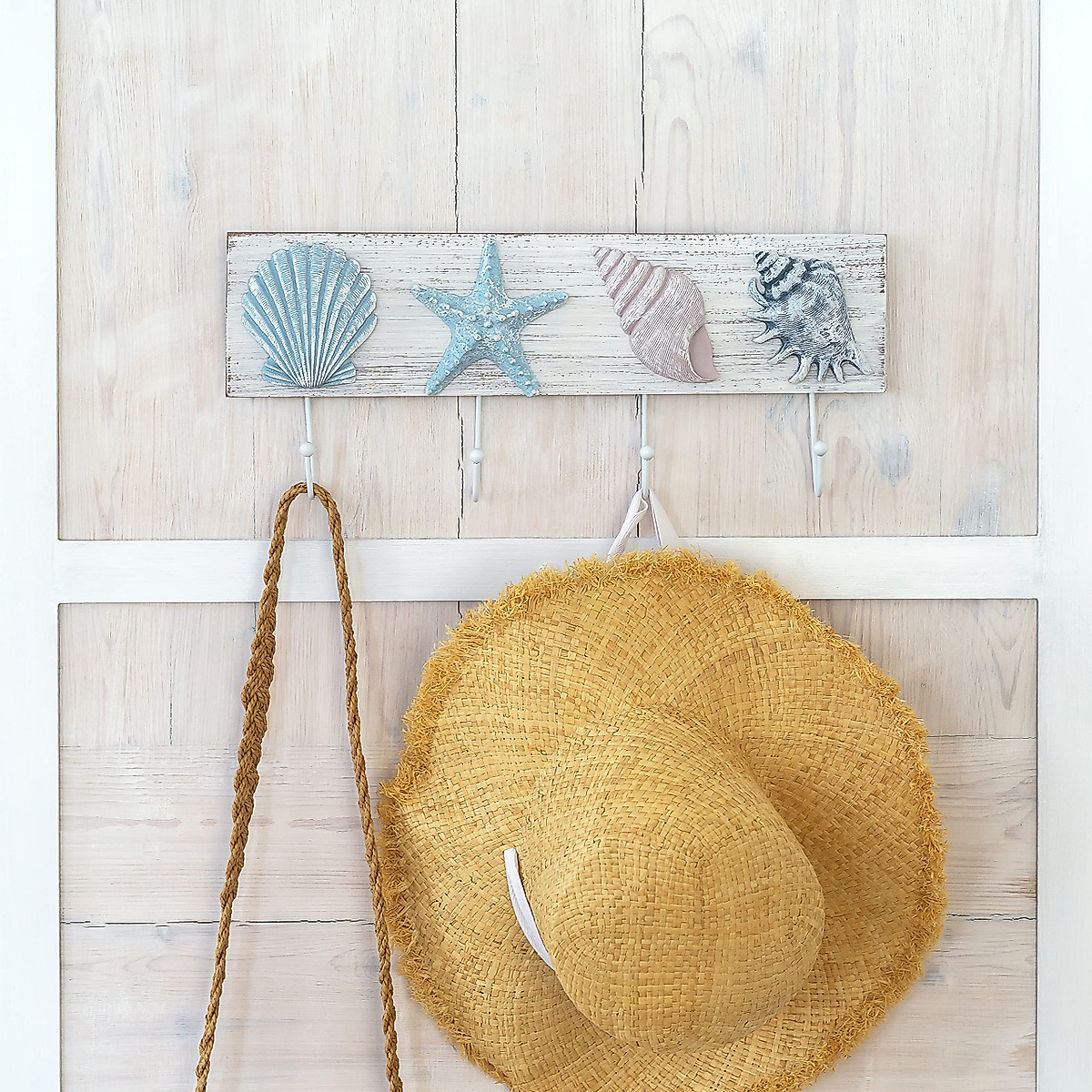 TideAndTales Beach Bathroom Decor 3D Seashell Wall Hooks Towel Rack for Coastal Bathroom, Bedroom or Kitchen - Shells and Starfish Beach Decorations for Home - Ocean Theme Beach House Decor