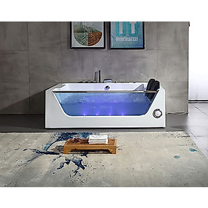 71" Acrylic Whirlpool Bathtub 2 Person, Alcove Soaking SPA Double Ended Tub Hydromassage Rectangular Water Jets with Computer Panel, Air Bubble, Light, UL Certified, White (Q411)