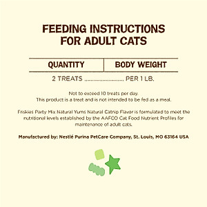 Purina Friskies Made in USA Facilities, Natural Cat Treats, Party Mix Natural Yums Catnip Flavor - (Pack of 6) 6 oz. Pouches