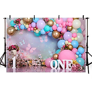 First Birthday Backdrop for Girl 1st One Year Old First Birthday Cake Smash Decor Backdrop Photo Studio Photography Background Photoshoot(7x5ft)