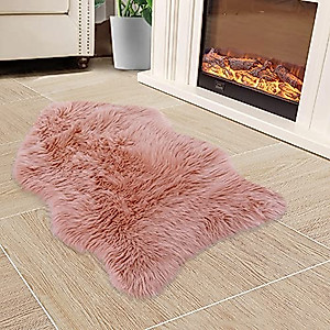COZYLOOM Faux Fur Rug, Luxury Soft Faux Sheepskin Rug, 2x3 FT Pink Furry Rug Chair Couch Cover Seat Pad for Bedroom Bedside Living Room, Kids Room or Nursery, Floor Sofa Decor